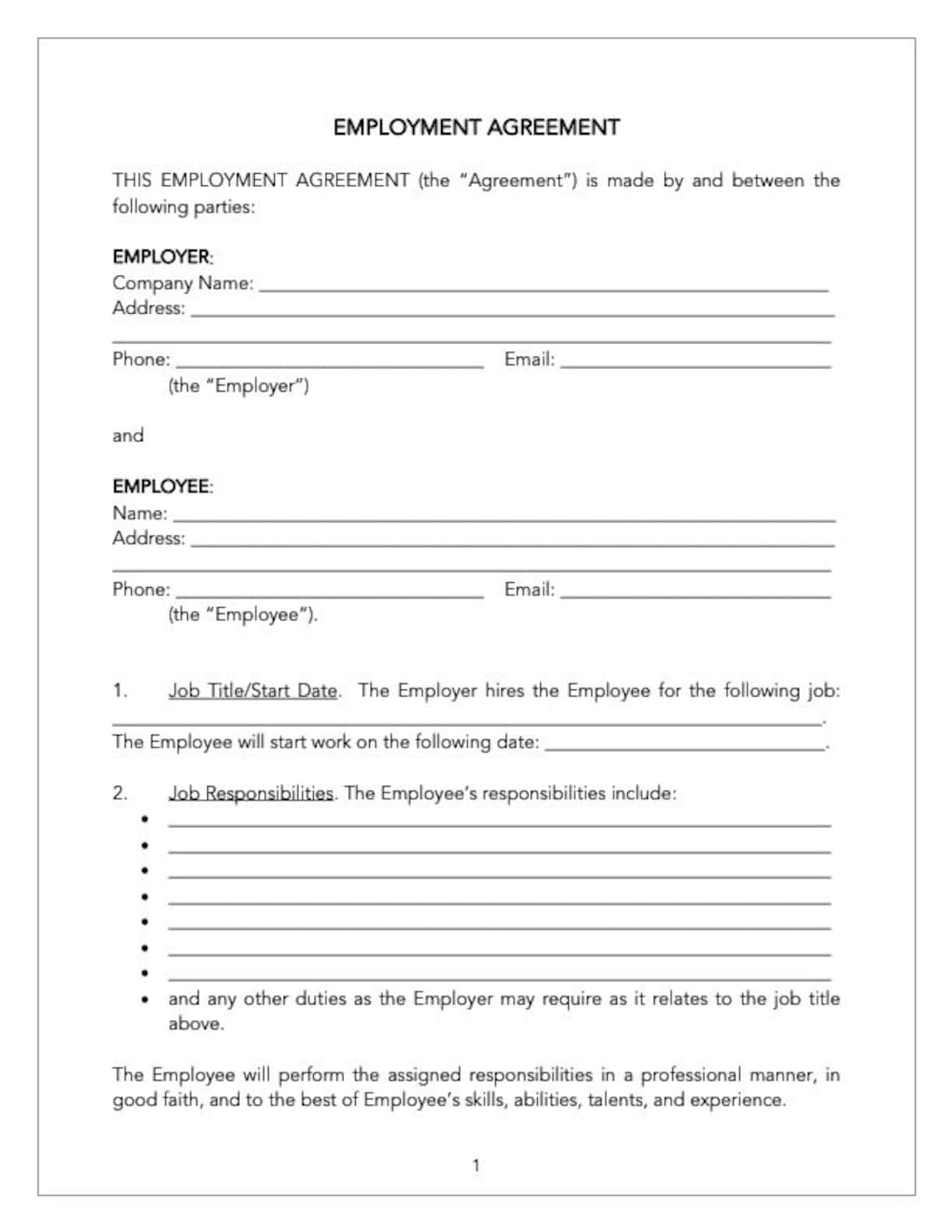 Employee Contract Template, Employment Agreement, Simple Employment ...
