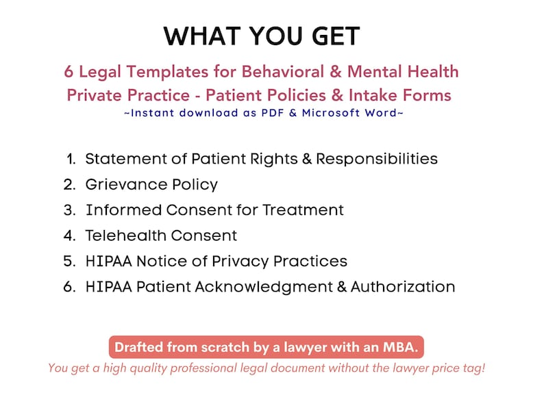 Behavioral Health Forms Bundle Mental Health Private Practice Policies ...