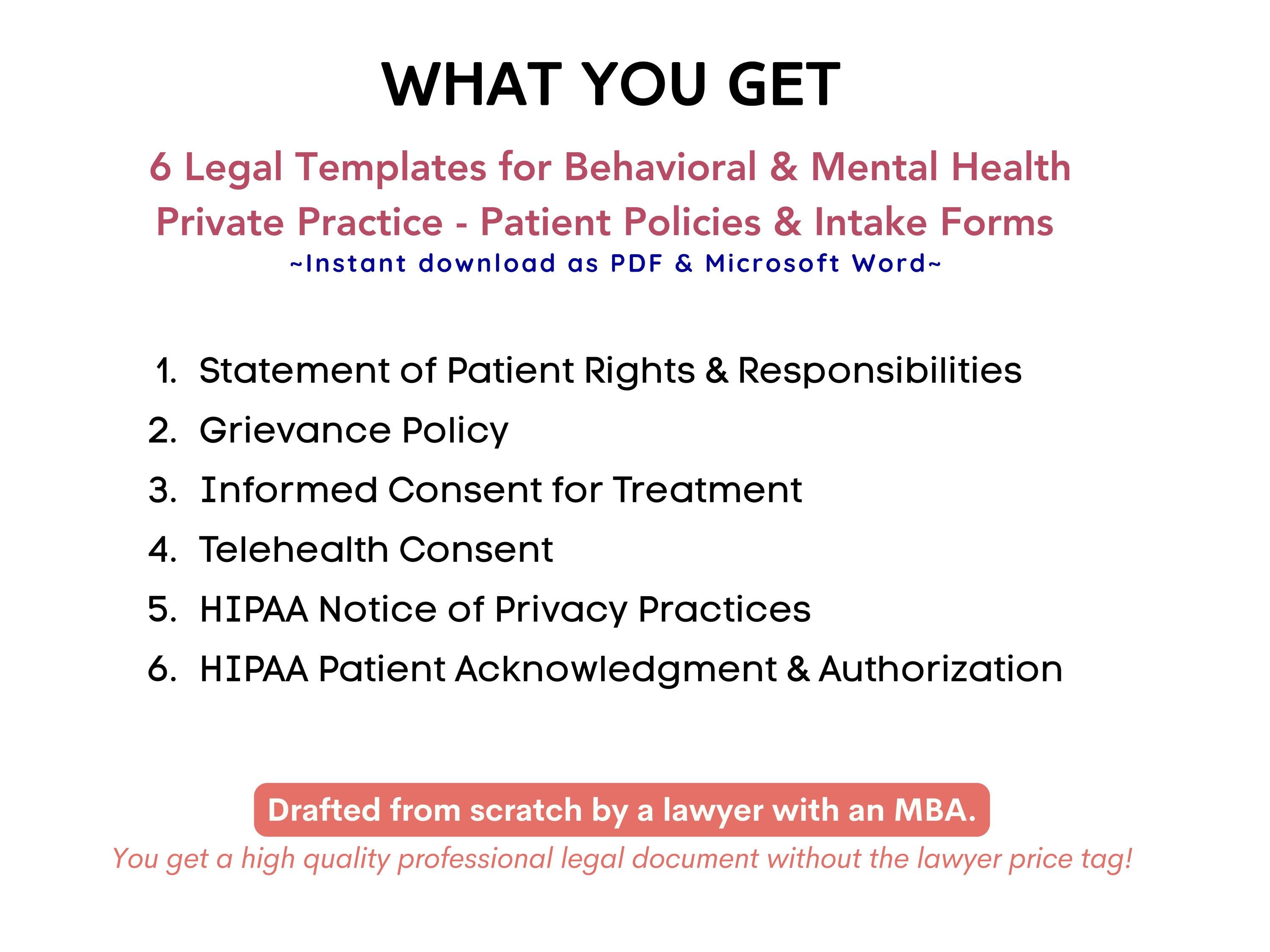 Behavioral Health Forms Bundle Mental Health Private Practice Policies ...