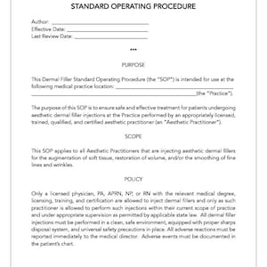 Dermal Filler SOP, Med Spa Protocol, Medical Spa Policy Standard ...