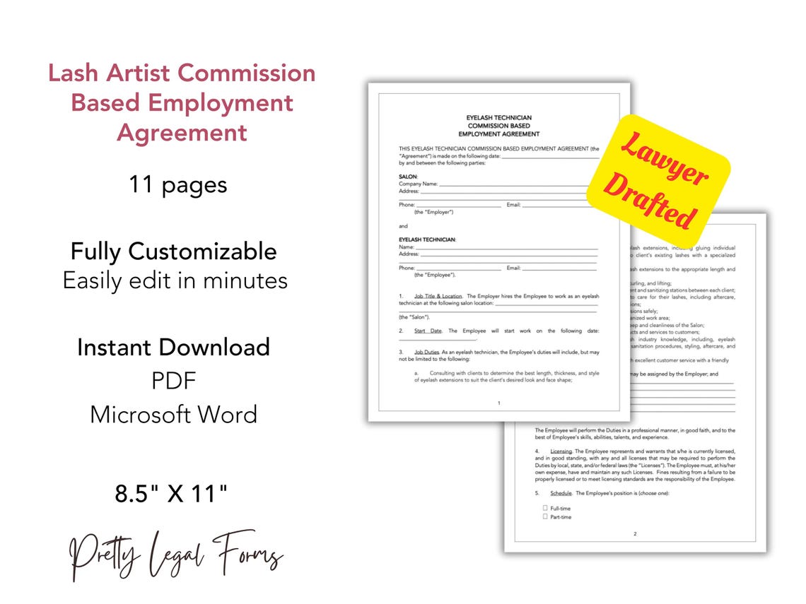 Lash Artist Commission Agreement Lash Tech Employee Commission Contract Template Salon ...