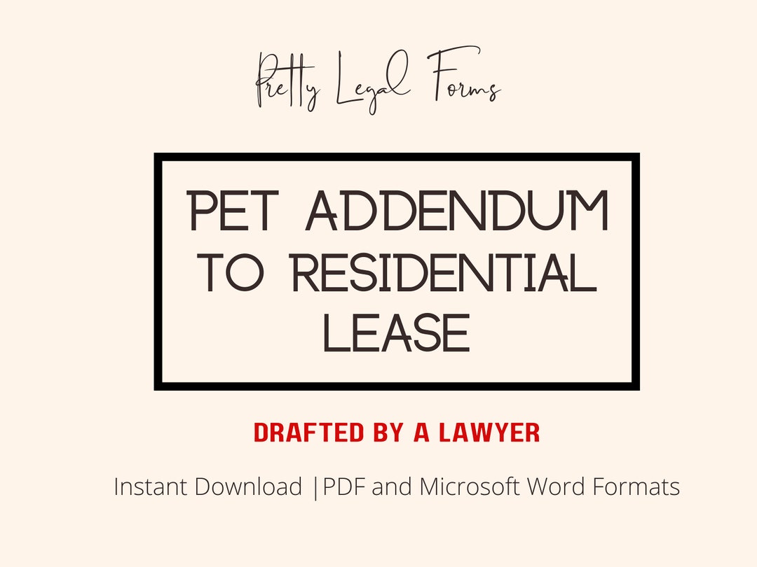 Pet Addendum to Residential Lease | Residential Lease Forms for Tenants ...
