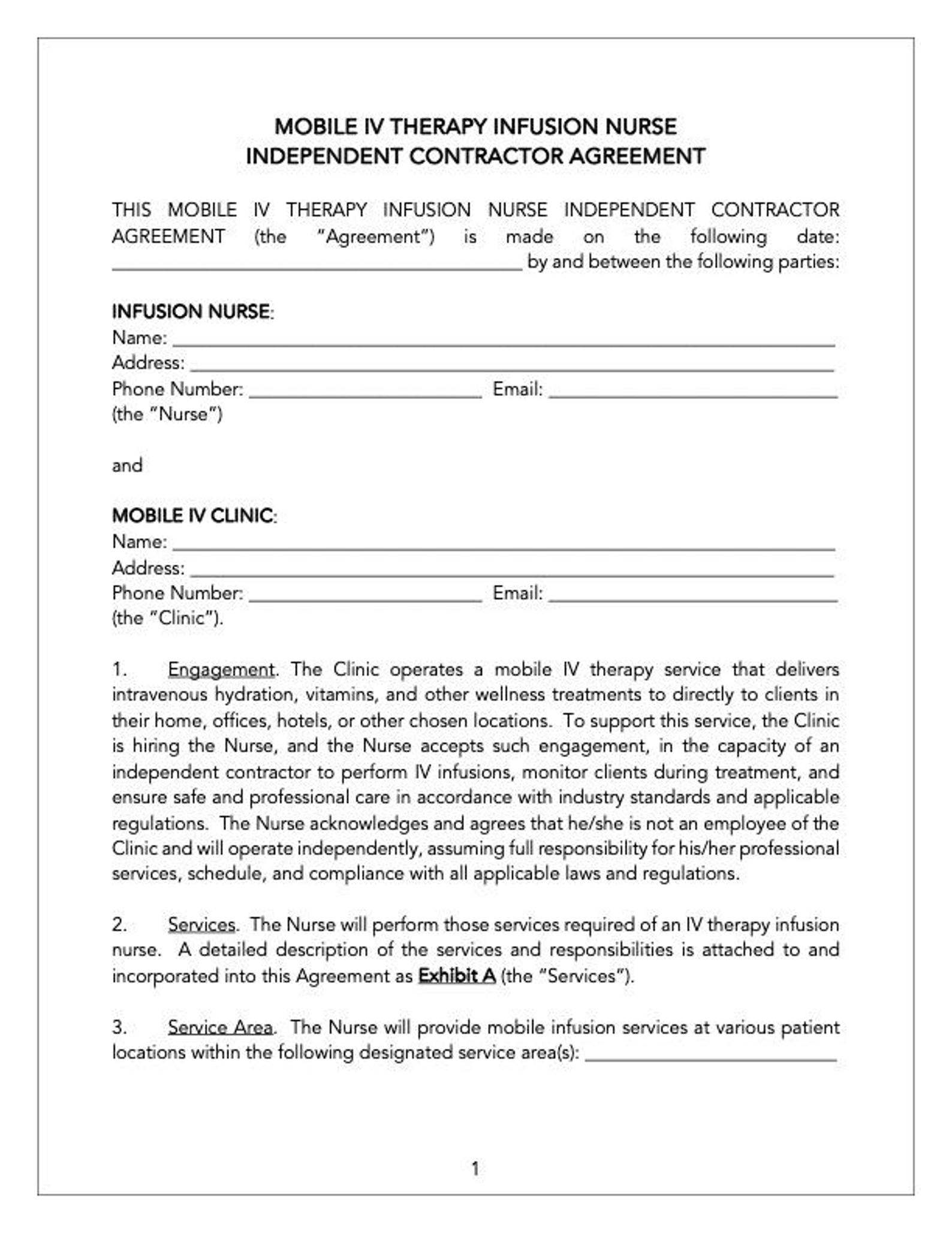 Mobile IV Therapy Infusion Nurse Contract Mobile IV Hydration Nurse ...