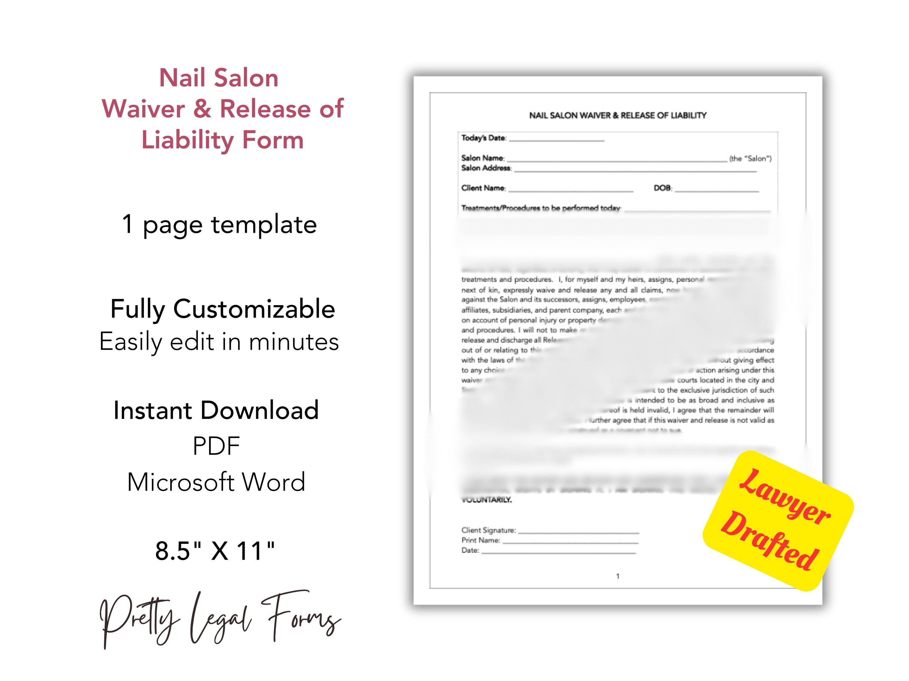 Nail Salon Waiver and Release of Liability Nail Spa Client Waiver Form ...