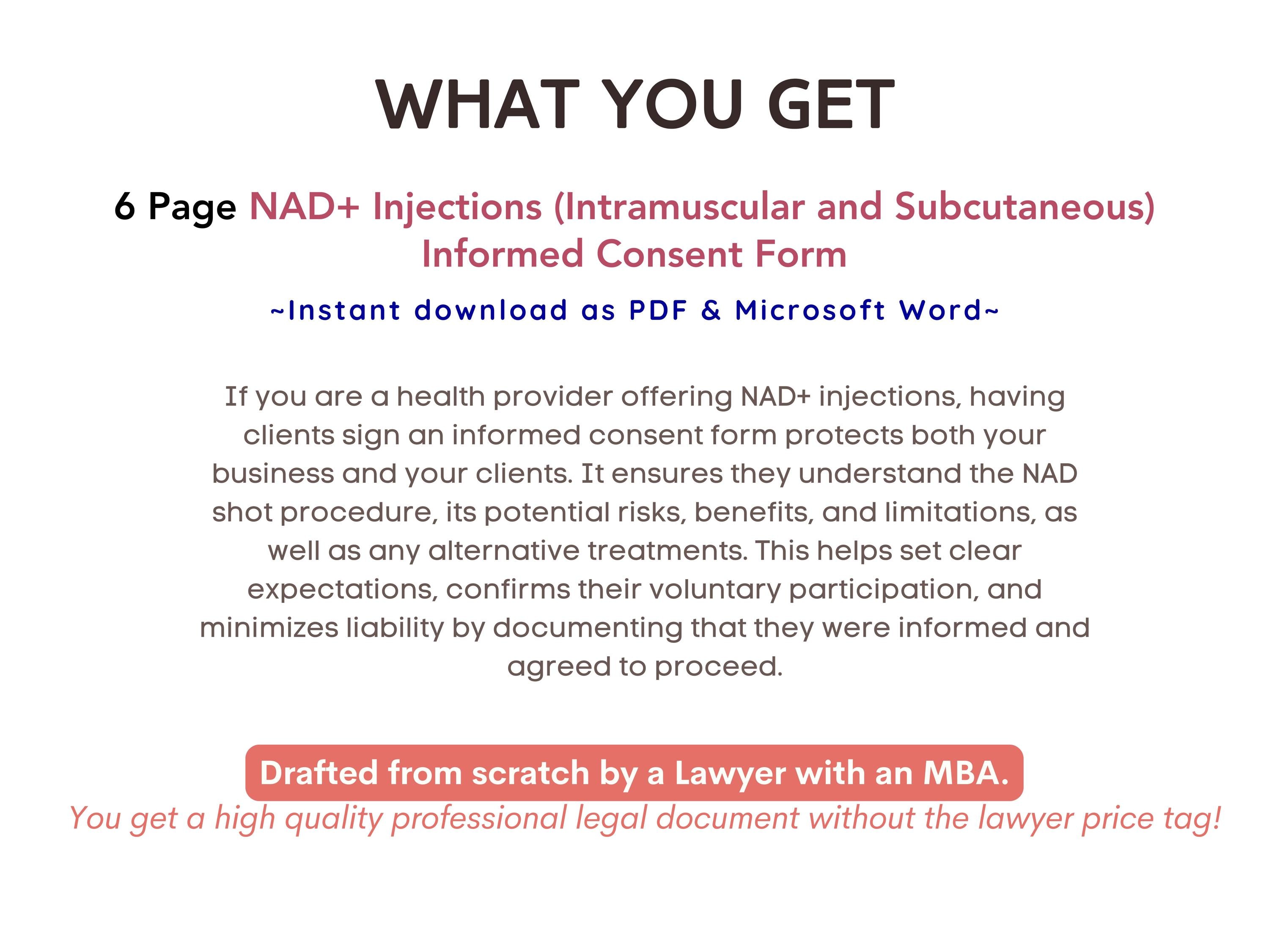 NAD+ Consent Form NAD Injection Informed Consent Template IV Therapy ...