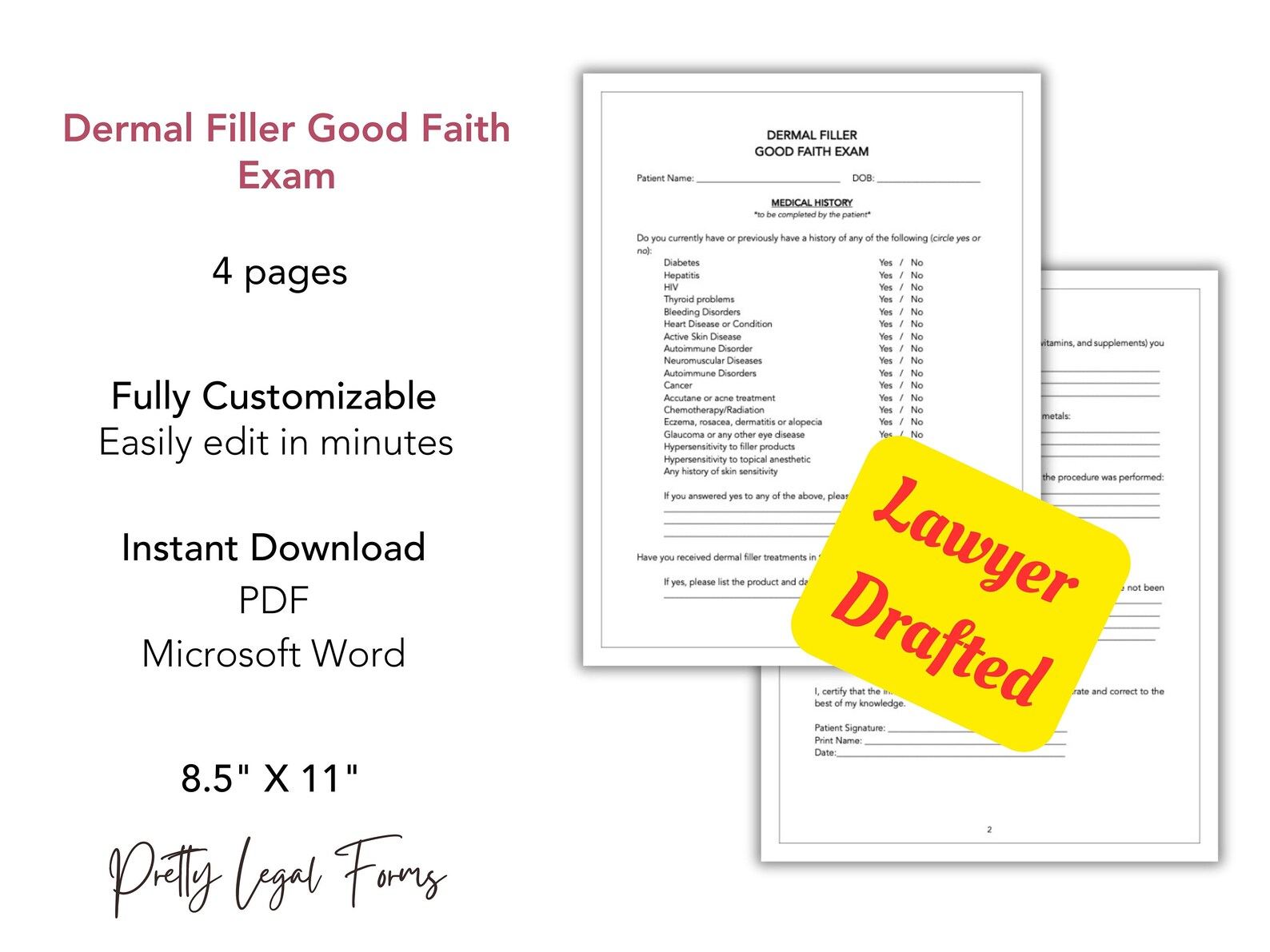 Dermal Filler Good Faith Exam Aesthetic Nurse Injector Client Intake ...