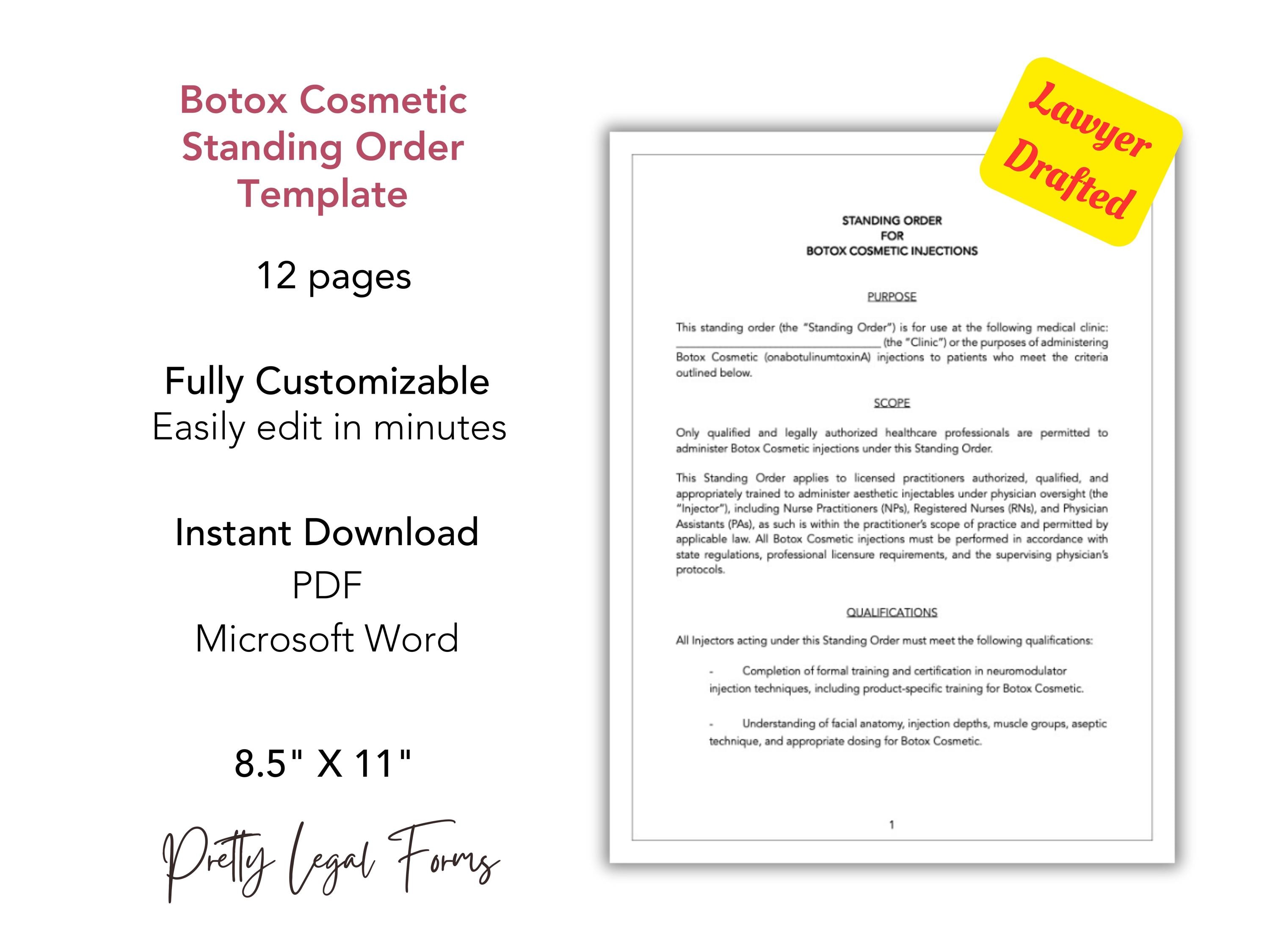 Botox Standing Order Template Botox Injections Protocol Medical Spa SOP ...