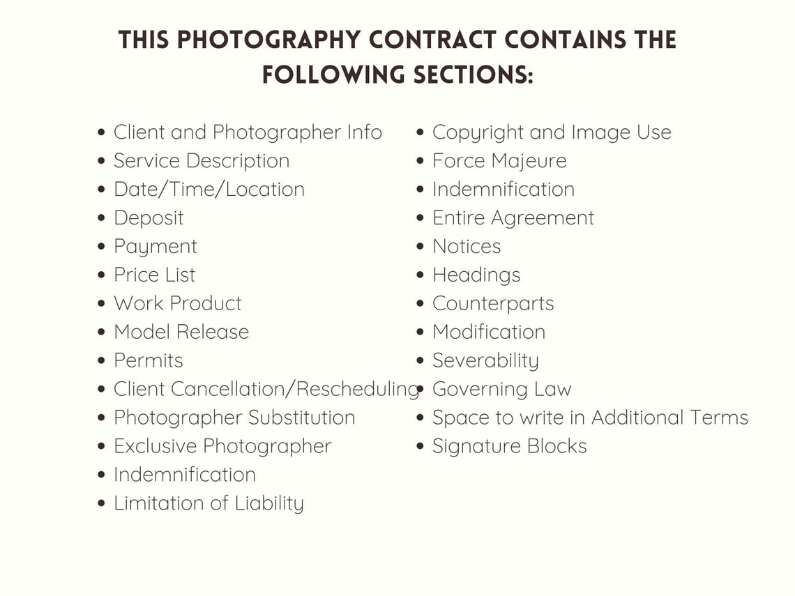 Photography Contract Template, Photography Agreement, Photographer ...