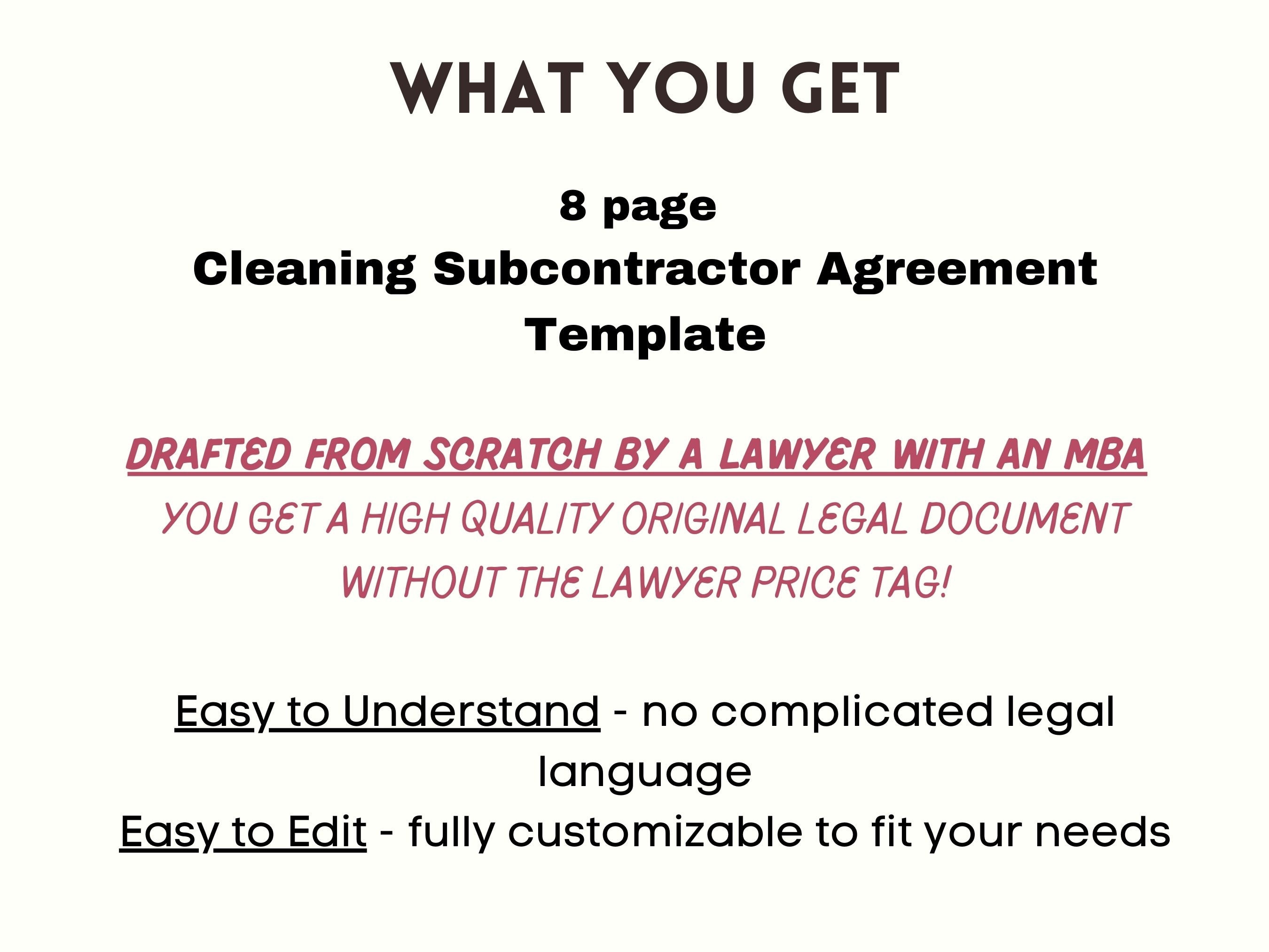 Cleaning Subcontractor Agreement Cleaner Subcontractor Service Contract Template for ...