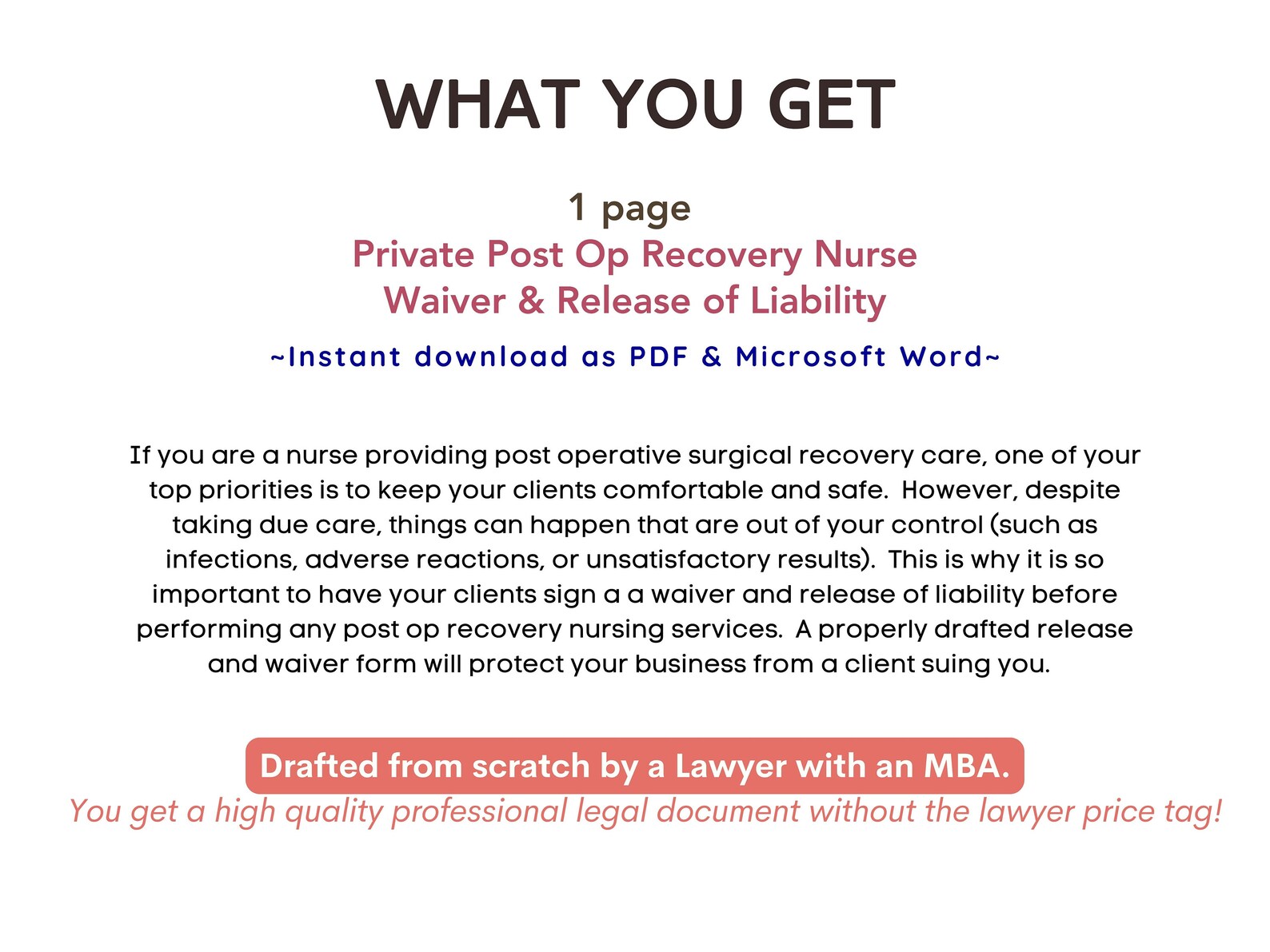 Post Op Nurse Waiver and Release of Liability Forms for Nurse Hold ...