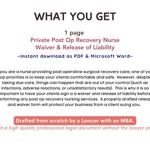 Post Op Nurse Waiver and Release of Liability Forms for Nurse Hold ...