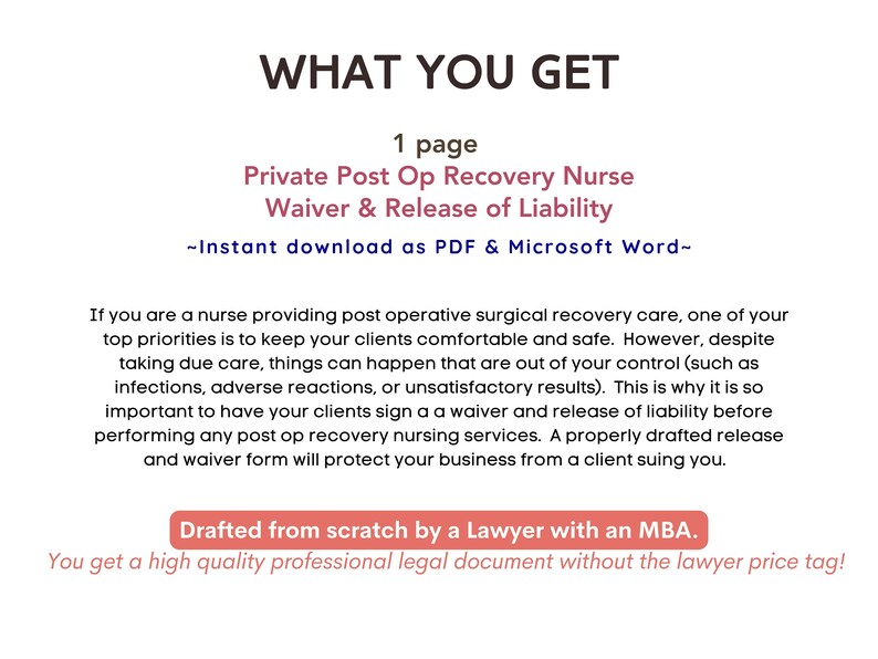 Post Op Nurse Waiver and Release of Liability Forms for Nurse Hold ...