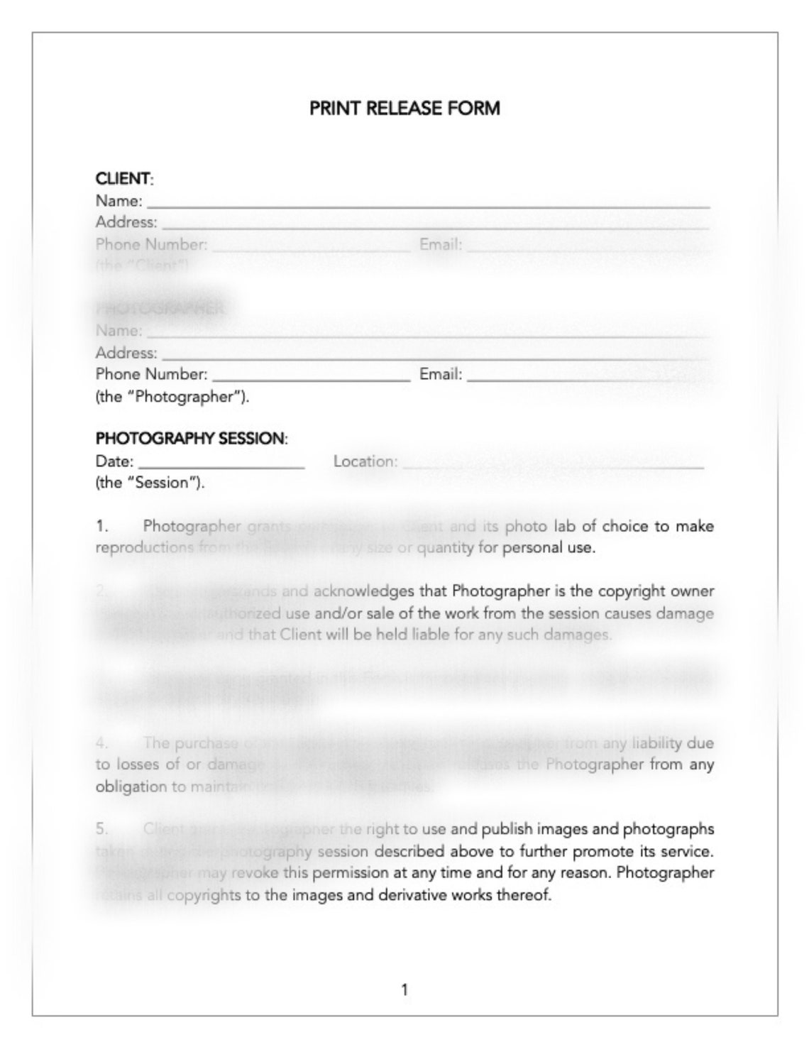 Photography Print Release Form, Digital File Release Template, Instant ...