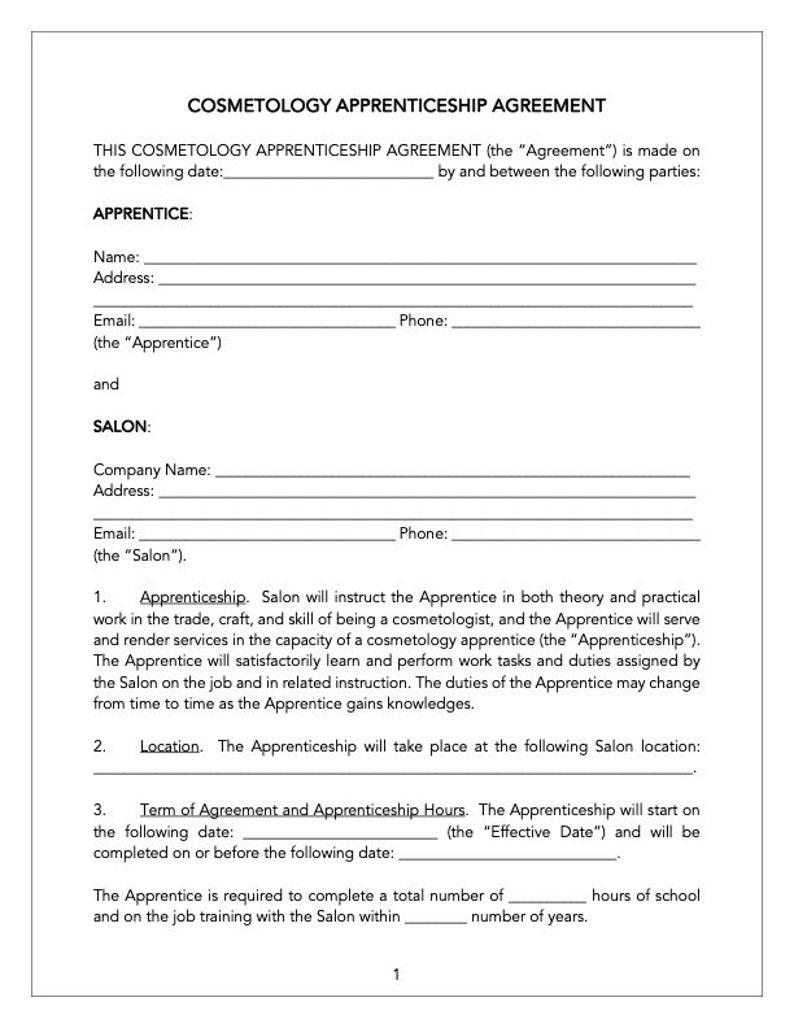 Cosmetology Apprentice Agreement, Cosmetologist Apprenticeship ...