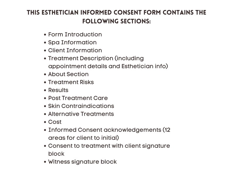 Esthetician Consent Template Aesthetician Informed Consent Form Spa ...
