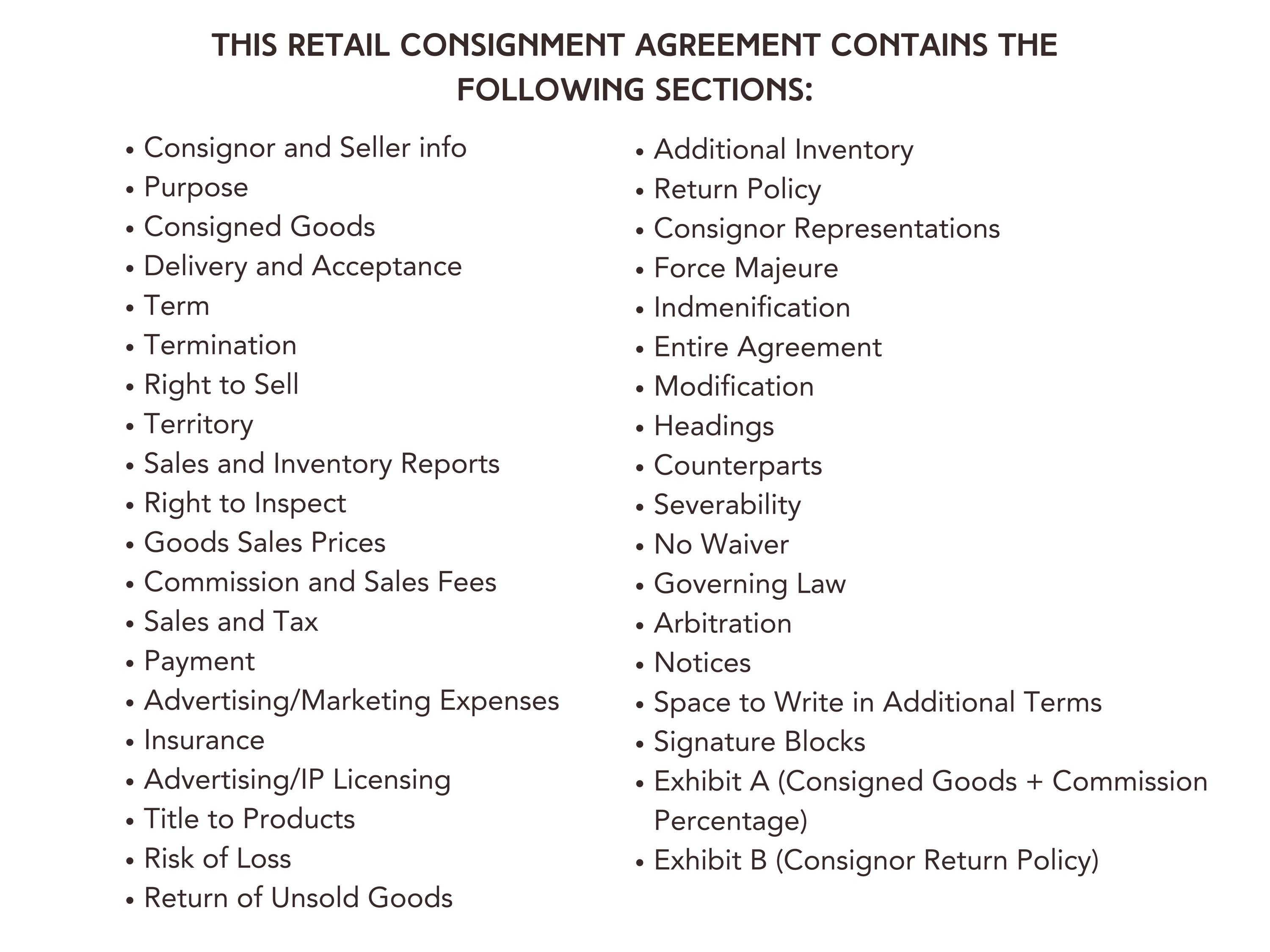 Consignment Contract Template Retail Product Consignment Agreement ...