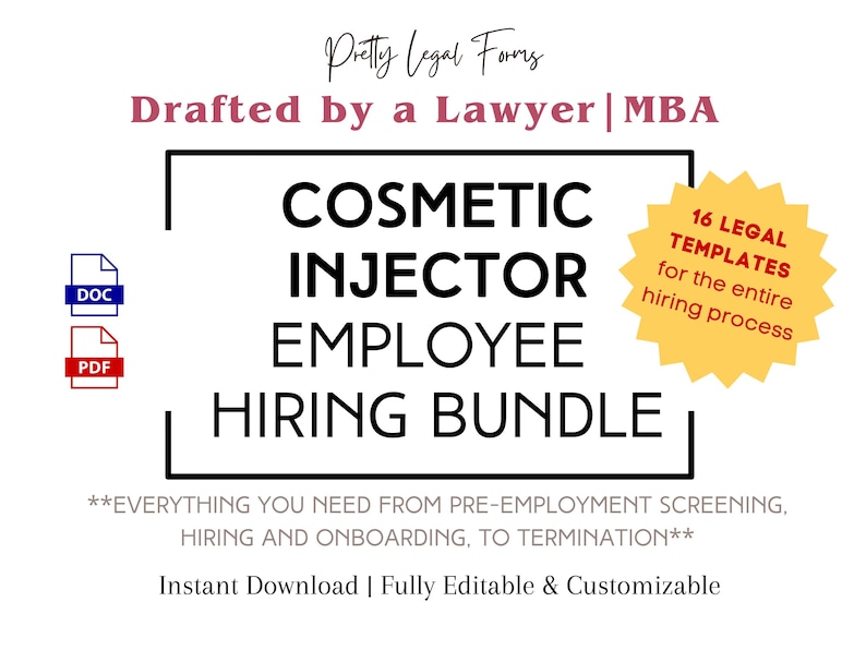 Cosmetic Injector Contract Hiring Bundle Aesthetic Nurse Injector Employee New Hire Forms ...