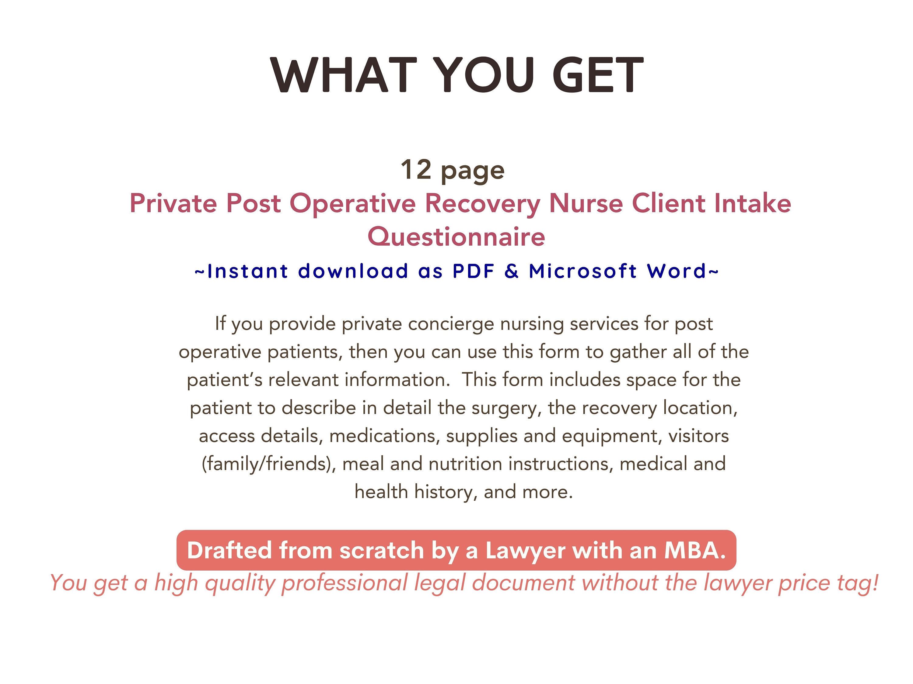 Post Op Recovery Intake Form Recovery Nurse Medical Questionnaire Home ...