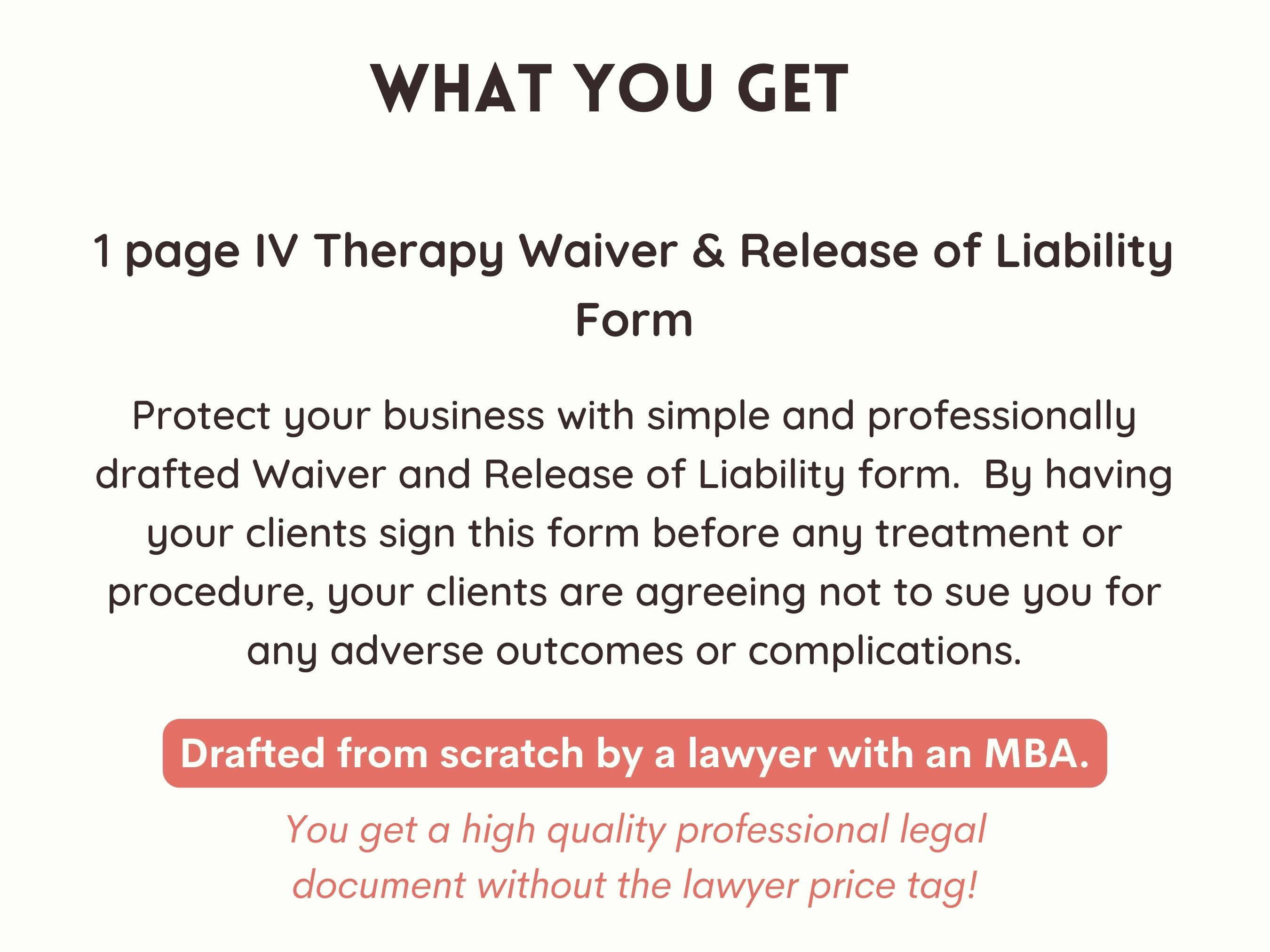 IV Therapy Waiver and Release of Liability, IV Hydration Waiver Form IV ...