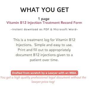 B12 Injection Treatment Record Form, Vitamin B12 Shots Treatment Log ...
