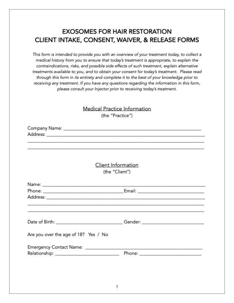 Exosome Hair Restoration Intake Form Exosomes for Hair Loss Informed ...