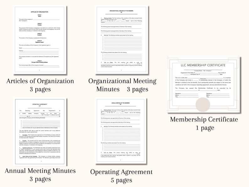 LLC Documents LLC Kit With Operating Agreement, Meeting Minutes ...