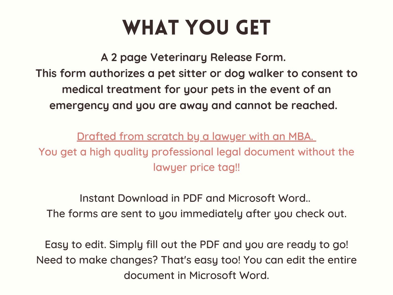 Veterinary Release Form | Pet Medical Consent Legal Template | Pet ...