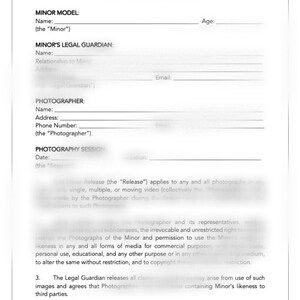 Minor Model Release Form, Photographer Child Model Release Form ...