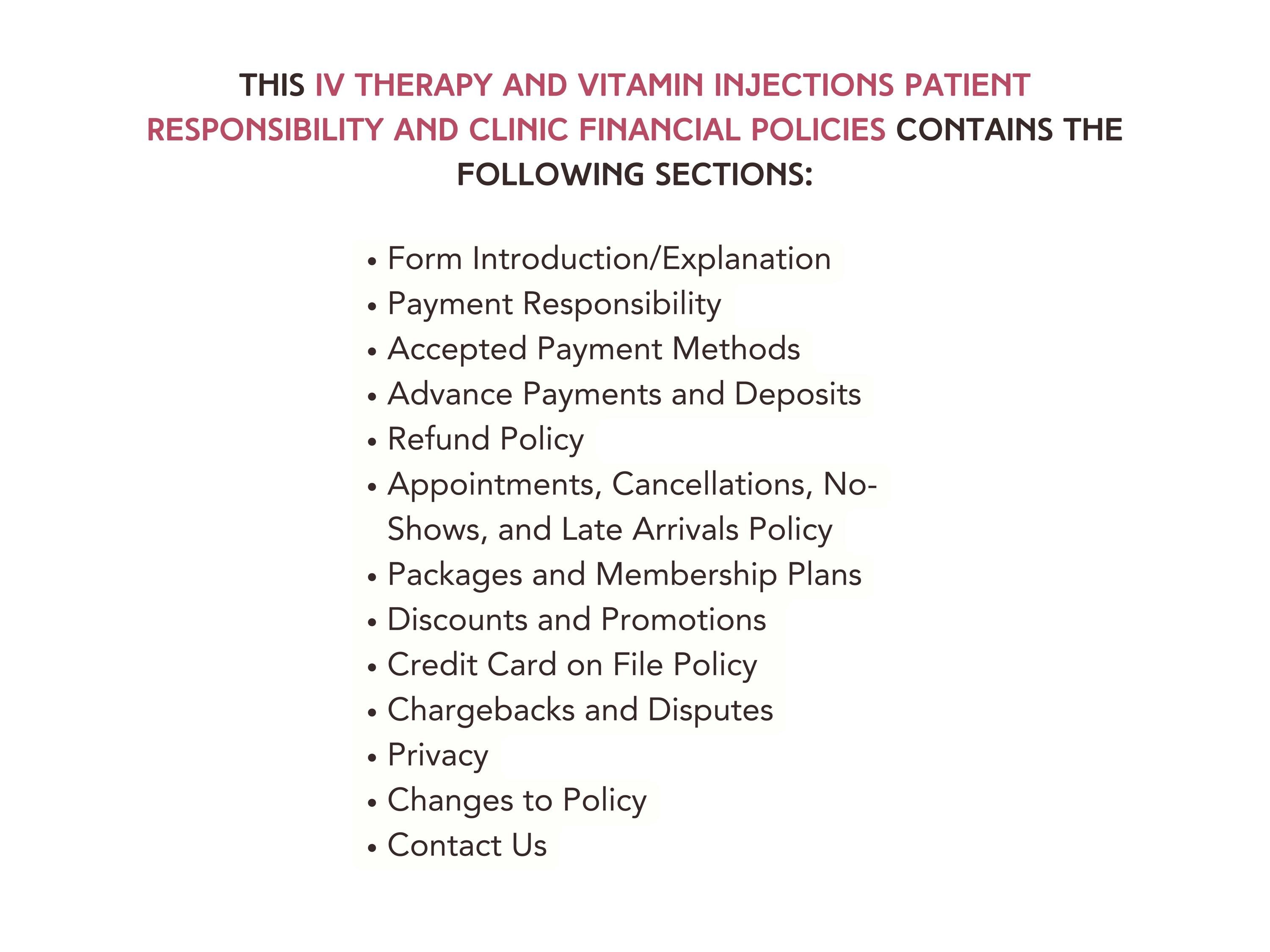 IV Drip Clinic Patient Policies IV Therapy Financial and Payment Policy ...