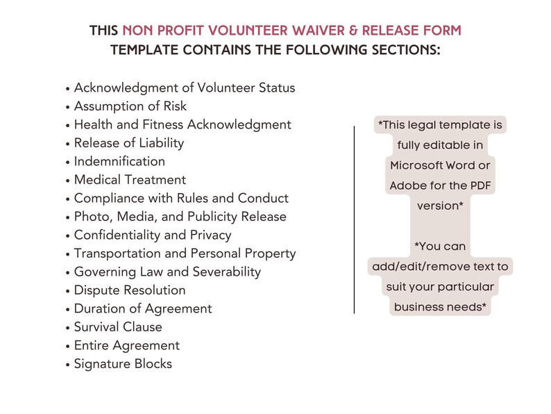 Non Profit Volunteer Waiver and Release of Liability Form (with Media Release) | Legal Forms for ...