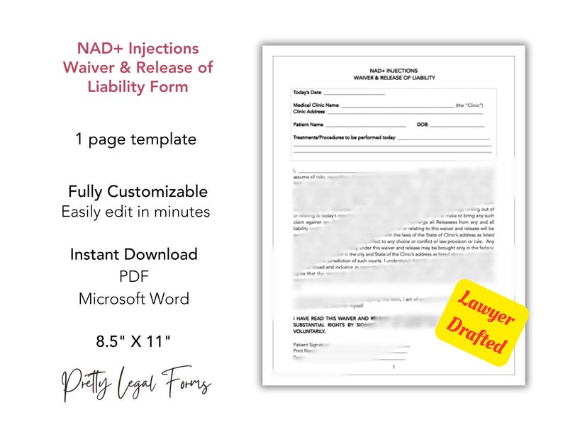 NAD Injections Waiver and Release of Liability NAD+ Shots Release Form ...
