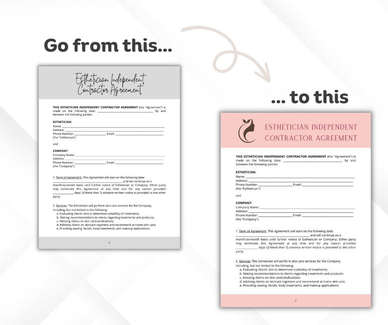 Esthetician Contract, Esthetician Independent Contractor Agreement 1099 ...