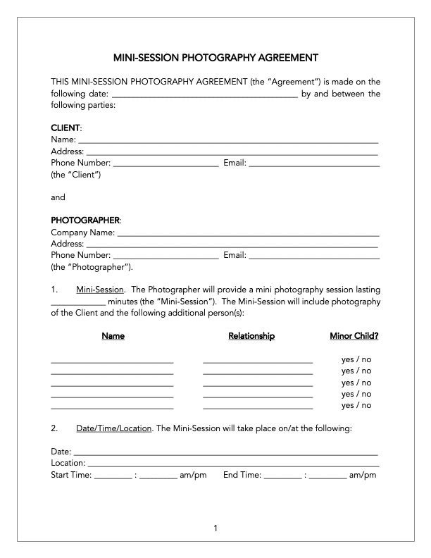 Mini Session Photography Contract Template | Mini-session Agreement ...