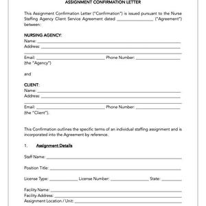Nurse Assignment Confirmation Letter Nurse Staffing Agency Forms ...