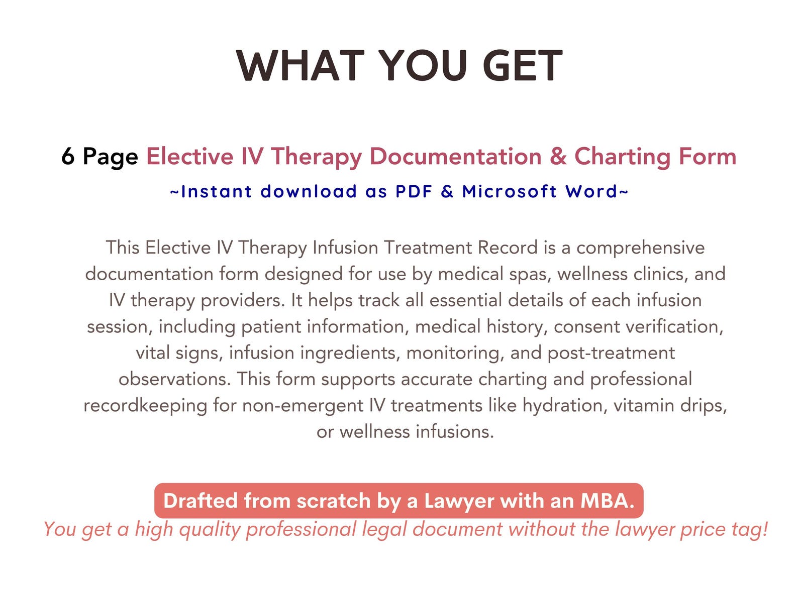 Elective IV Therapy Documentation IV Hydration Treatment Record IV ...