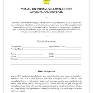 Vitamin B12 Shot Consent Form B-12 IM Injection Informed Consent ...