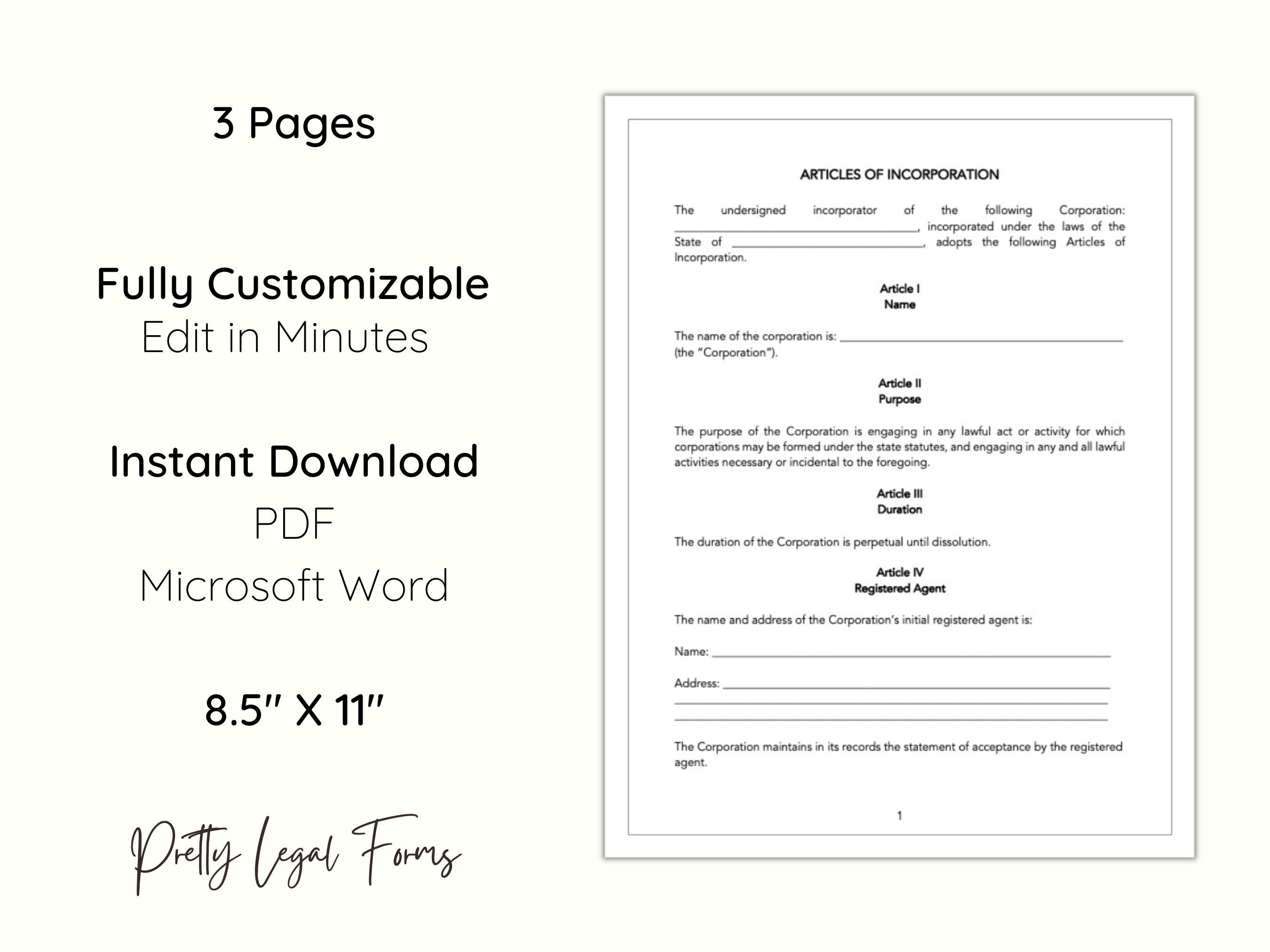 Articles of Incorporation | Corporate Formation Documents | New ...