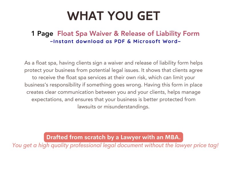 Float Spa Waiver and Release of Liability Flotation Spa Waiver Form ...
