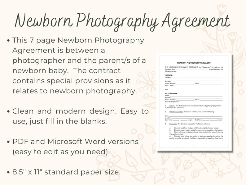 Newborn Photography Agreement, Baby Photo Contract Template, Fresh 48 ...