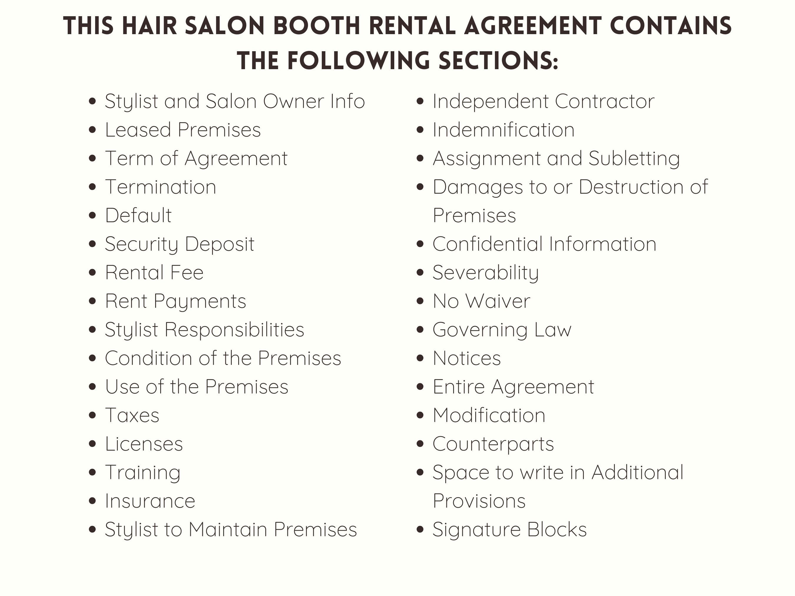 Salon Booth Rental Contract Template Hair Salon Booth Lease Agreement ...