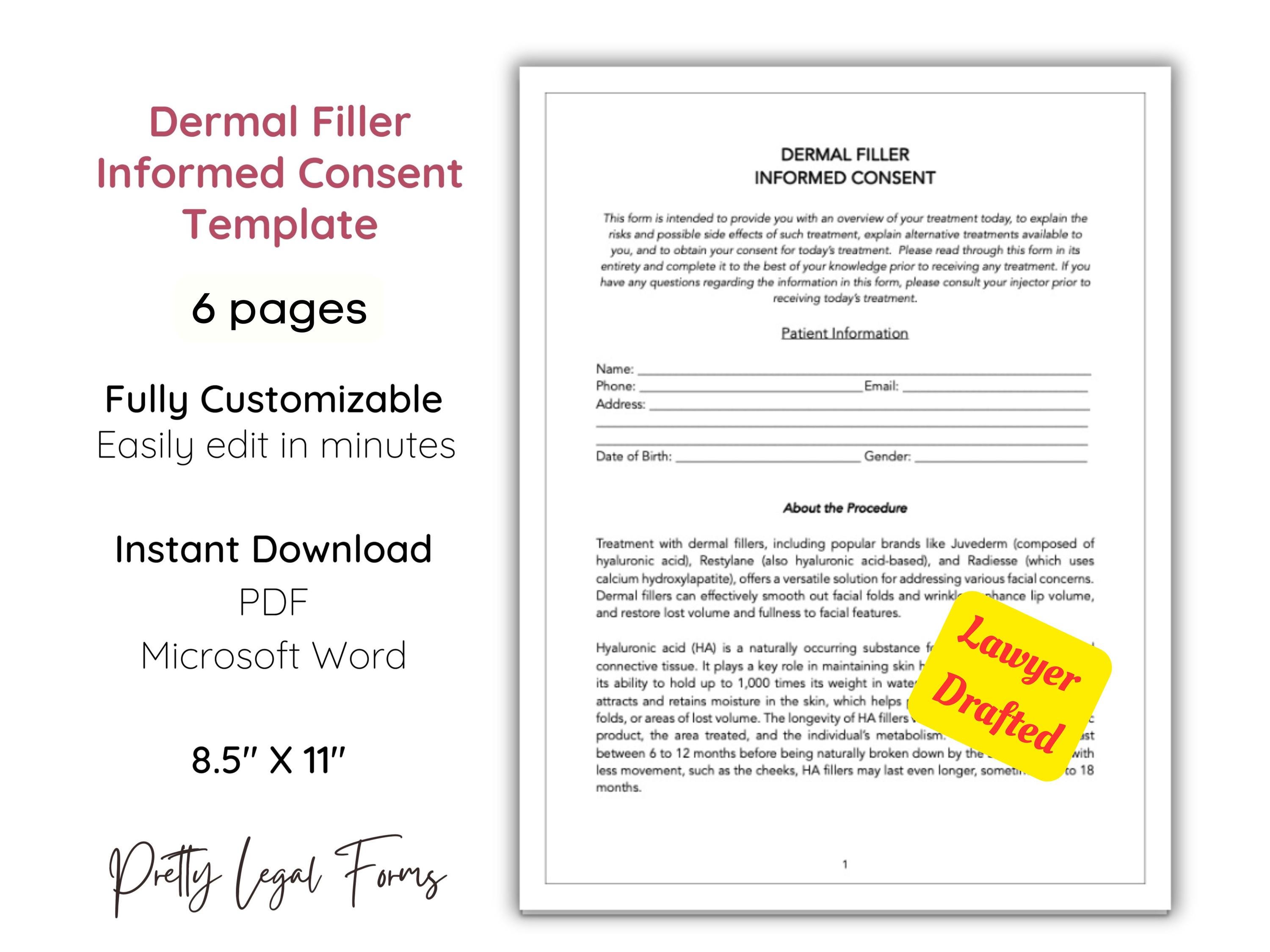 Filler Consent Form, Dermal Filler Template, Cosmetic Injector Informed ...