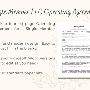 Single Member LLC Operating Agreement Contract Template, Printable and ...