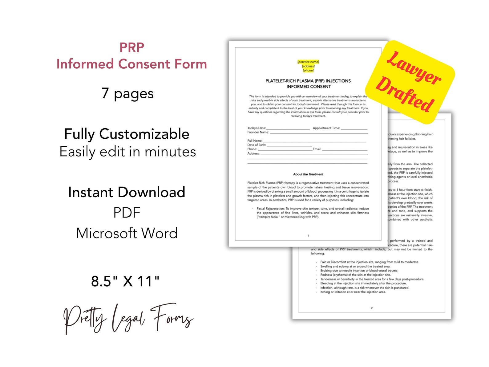 PRP Consent Form Platelet Rich Plasma Informed Consent PRP Injections ...
