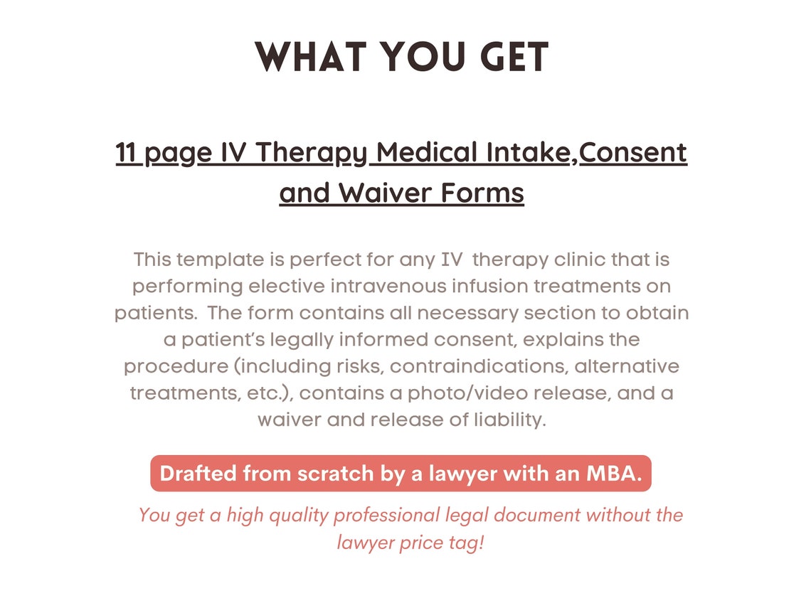 IV Therapy Intake Template IV Drip Consent Form IV Infusion ...