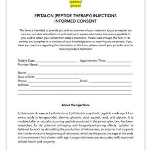 Epitalon Consent Form Peptide Therapy Informed Consent Template Epitalon Injection Intake Forms ...