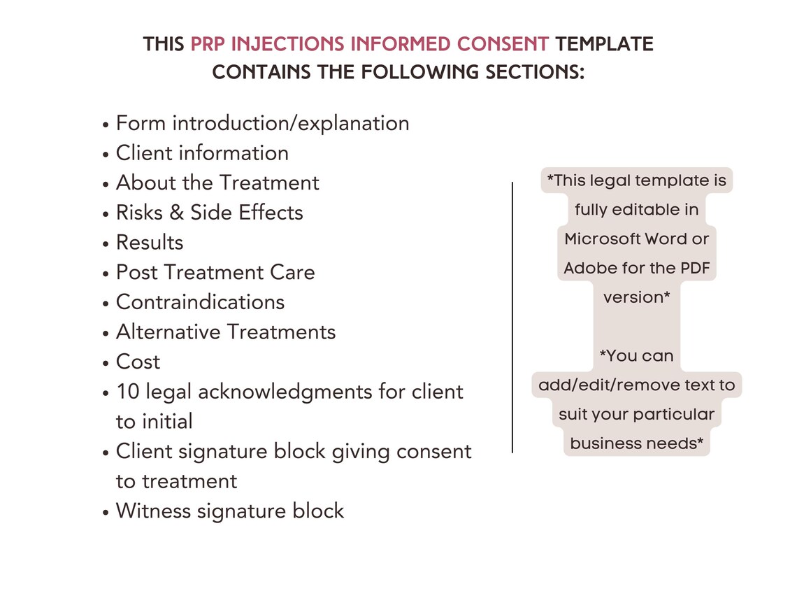 PRP Consent Form Platelet Rich Plasma Informed Consent PRP Injections ...