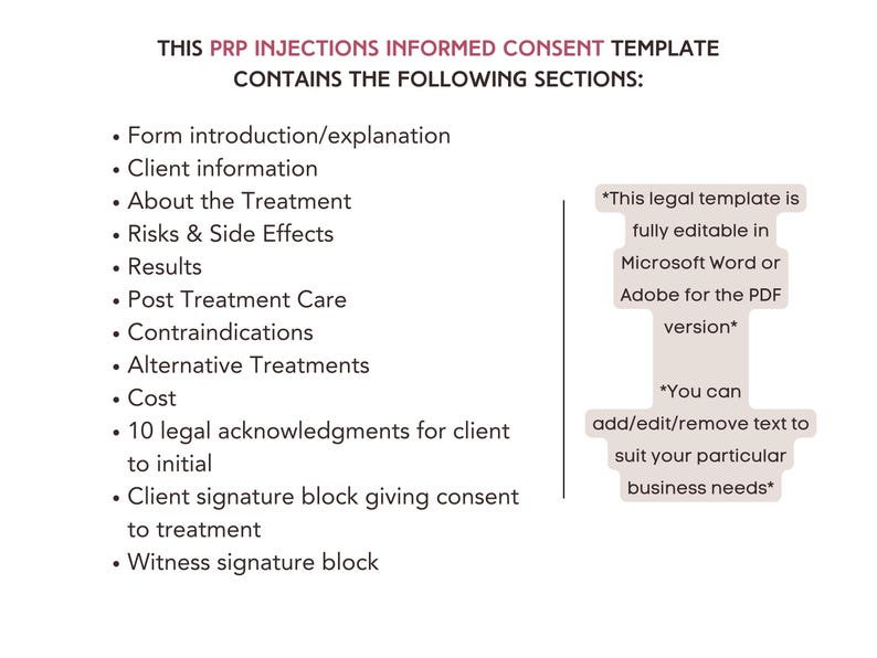 PRP Consent Form Platelet Rich Plasma Informed Consent PRP Injections ...