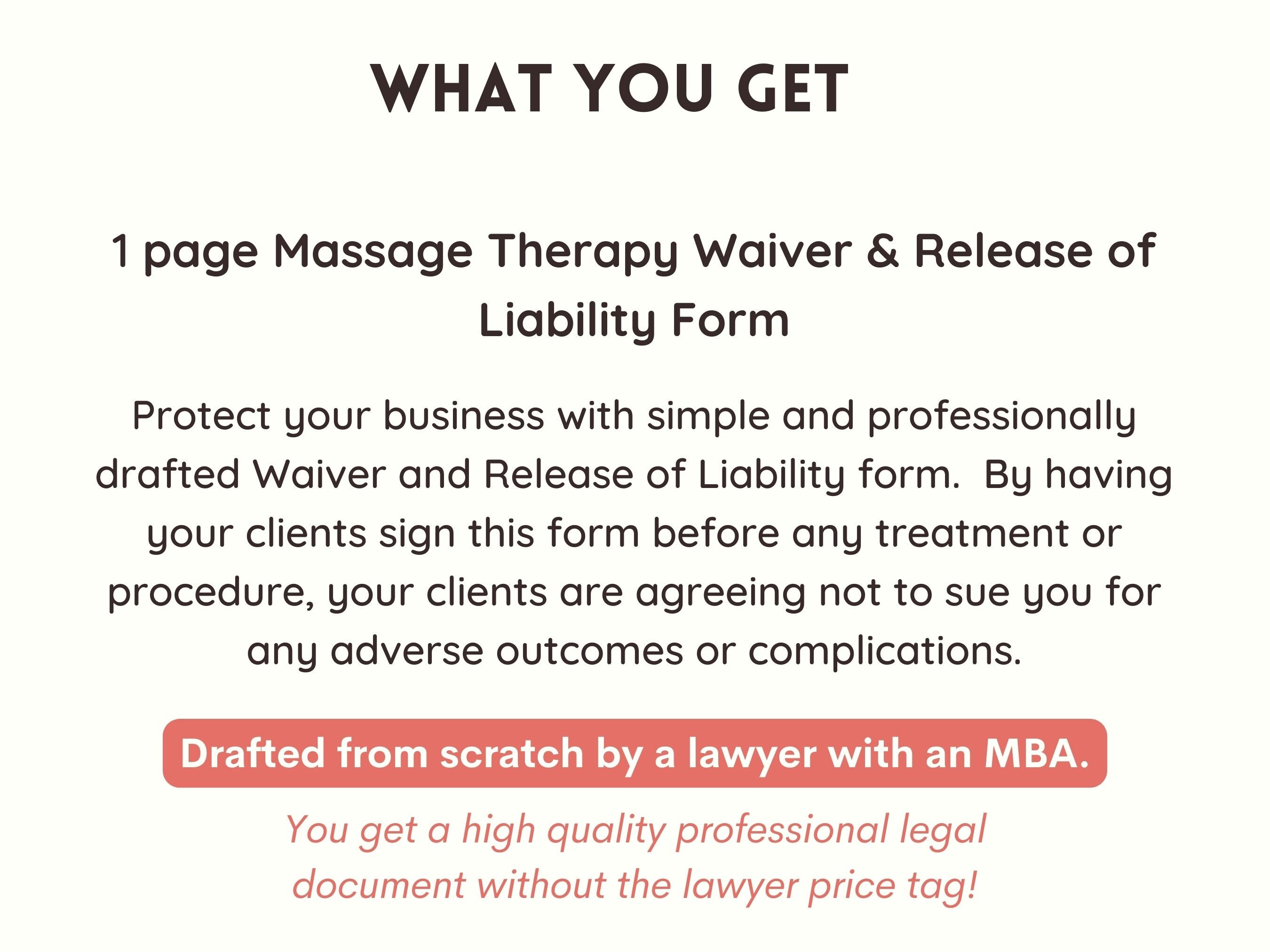 Simple Liability Release Form Massage 18 Printable Client Intake Form