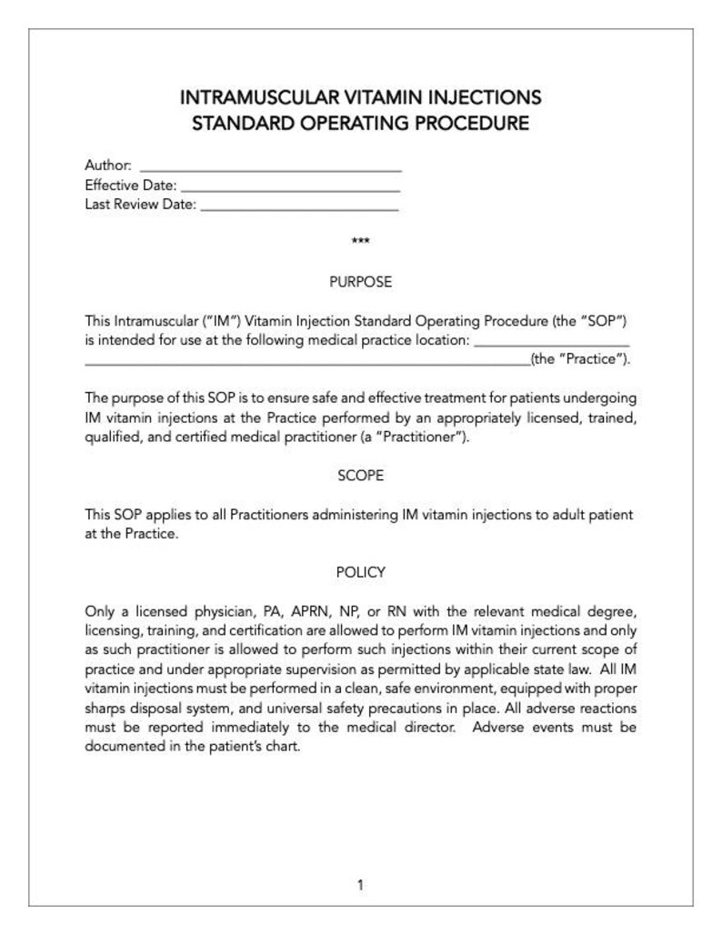 IM Vitamin Injection SOP Protocol Template for Medical Spas and ...