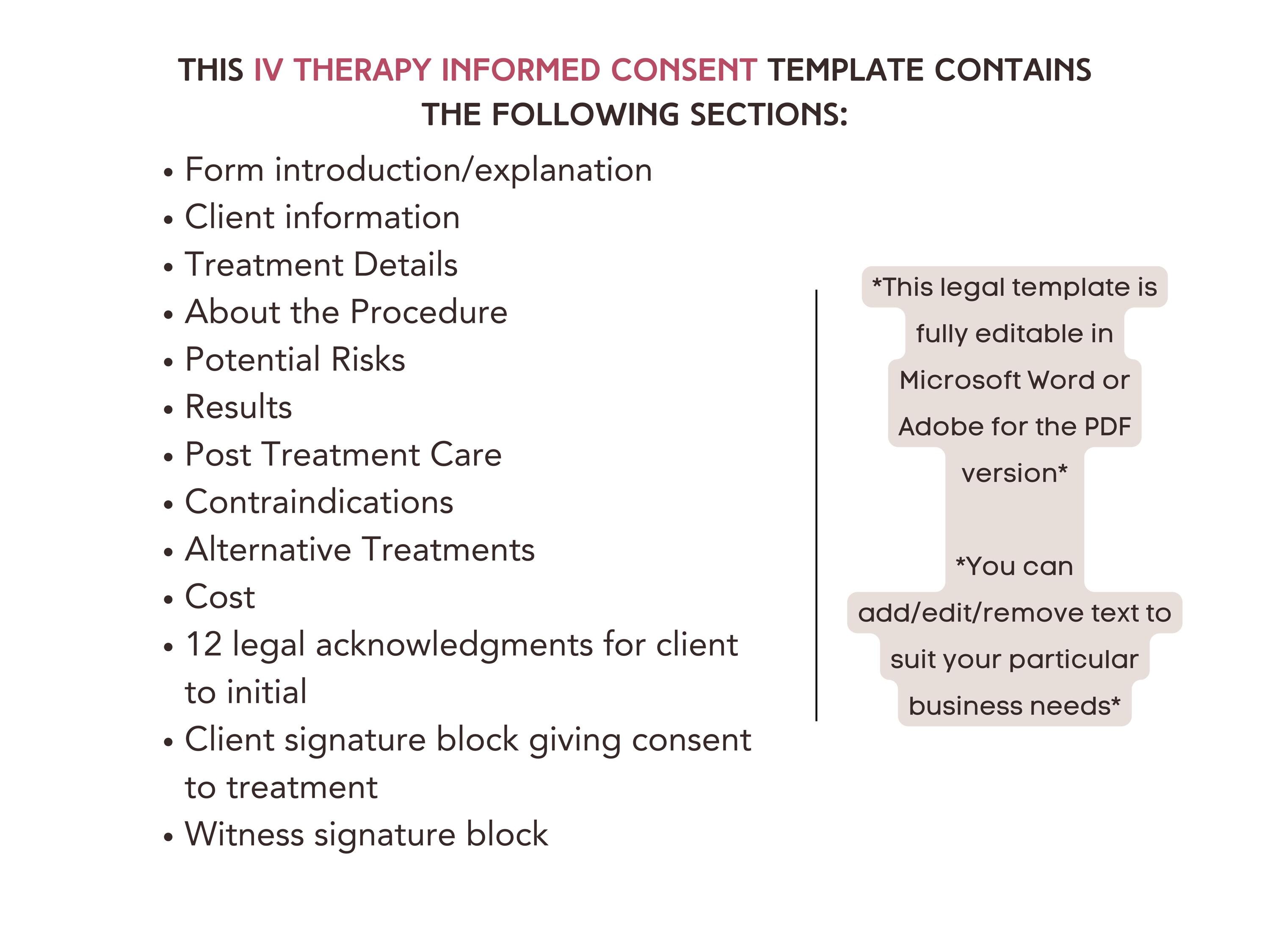 IV Therapy Informed Consent Form IV Hydration Consent Template ...